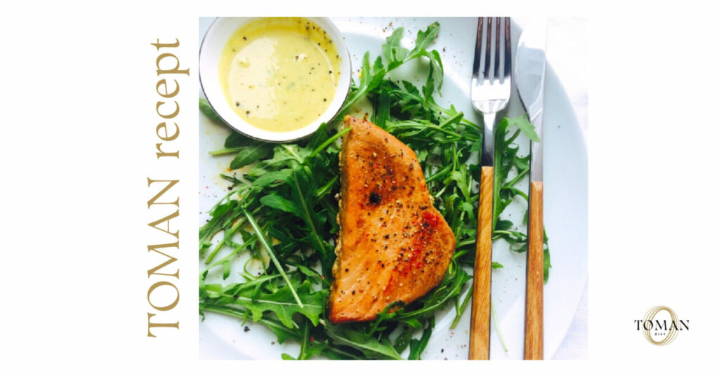 Tonhal steak tavaszi zöldséges öntettel és friss ruccolával